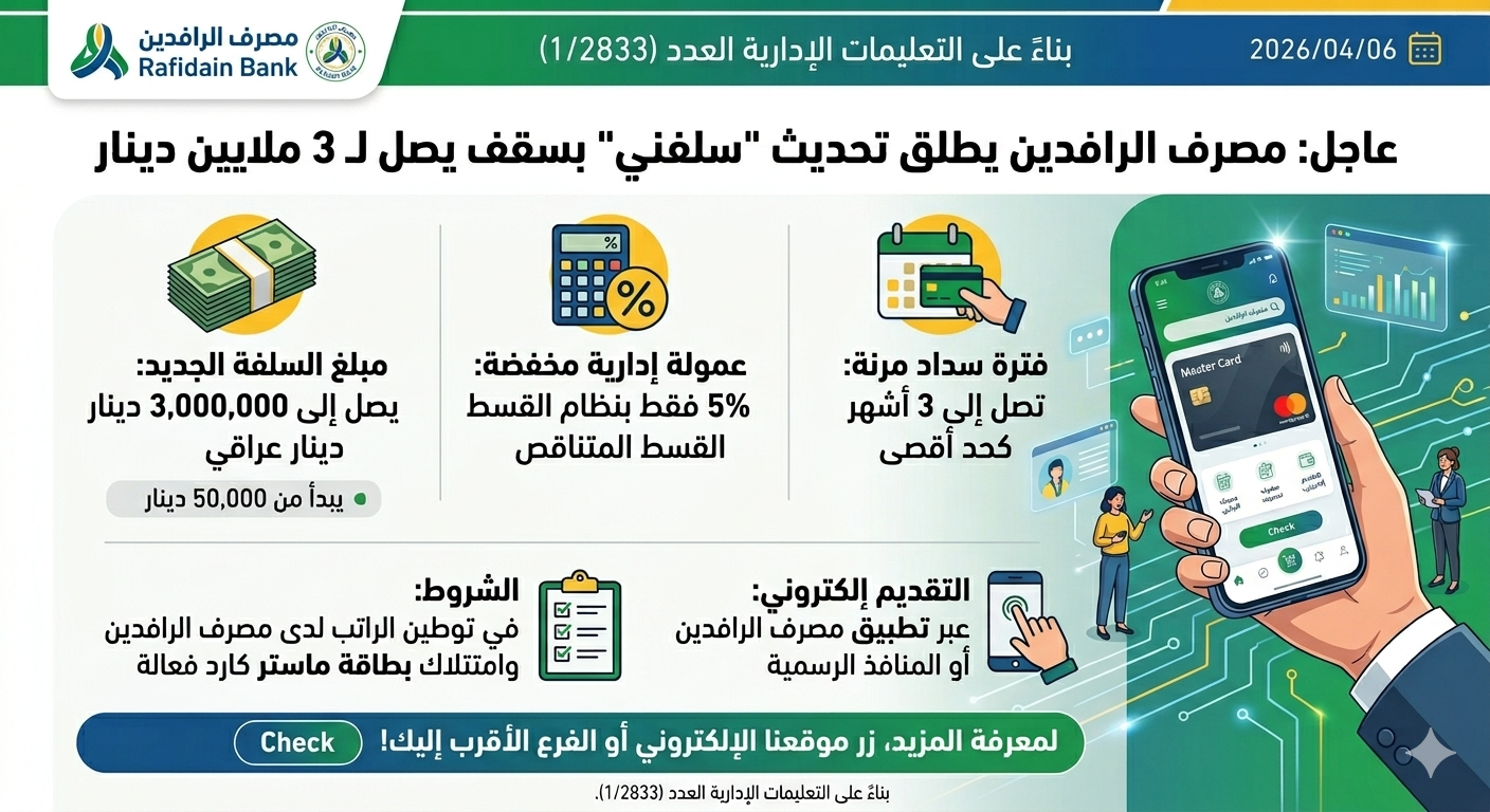 مصرف الرافدين يبدأ بأطلاق خدمة سلفني وبواقع 3 ملايين شهرياً (إليك ...